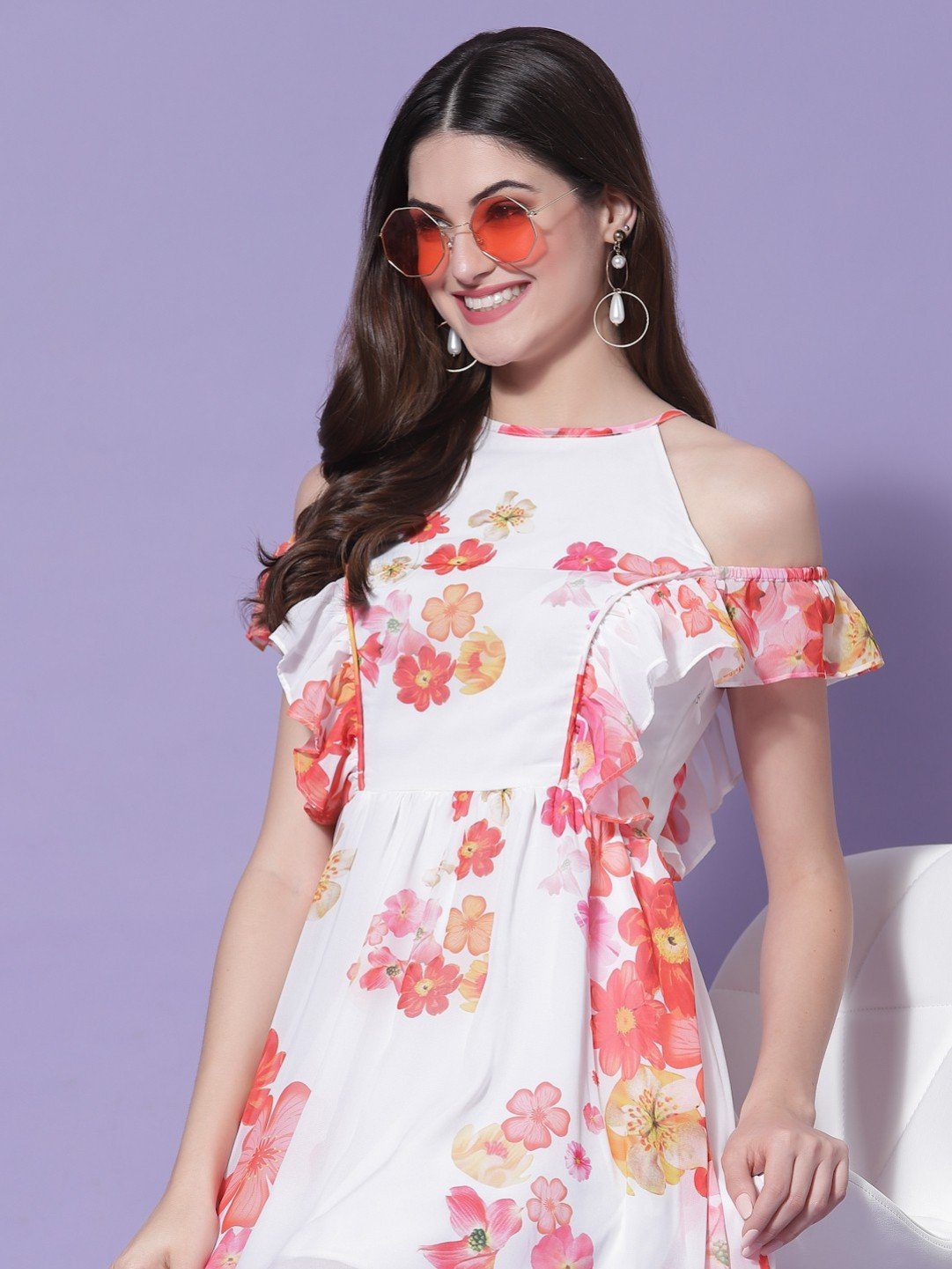 White Flared Ruffle Dress – Pinkberry Apparels