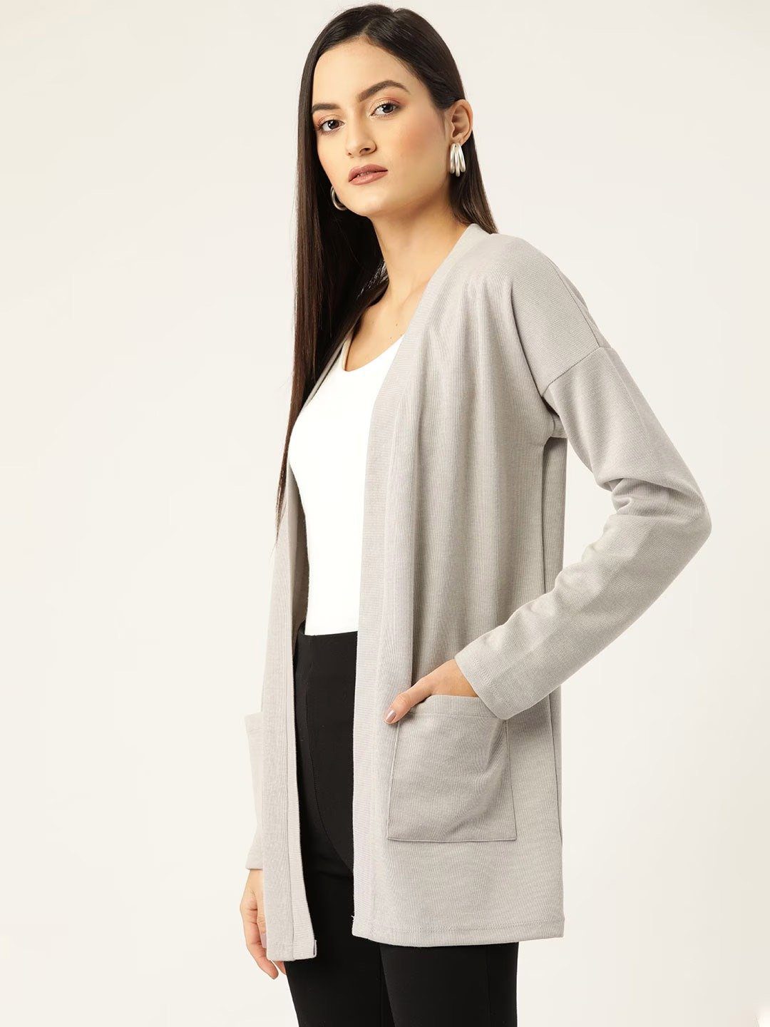 Grey Solid Open Front Shrug – Pinkberry Apparels